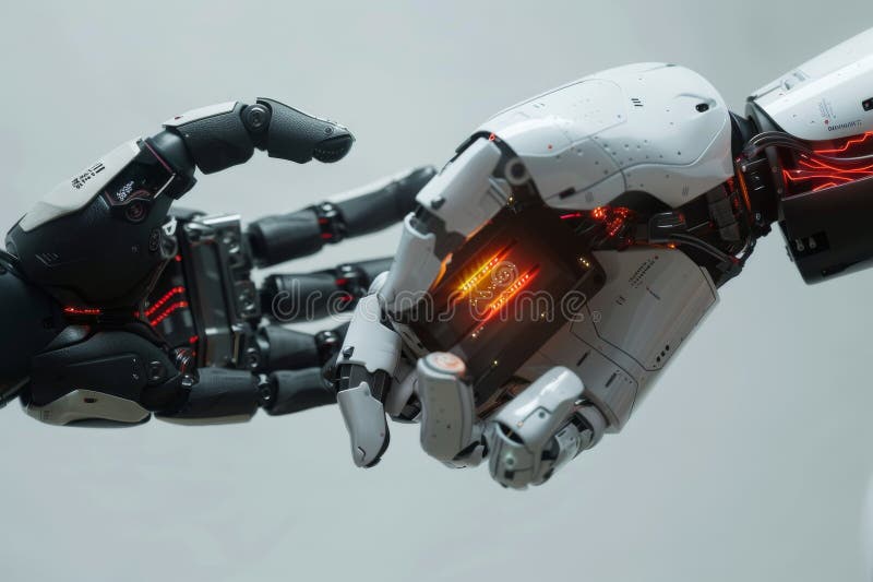 Close-up View of Human and Robot Hands in a Symbolic Handshake Stock ...