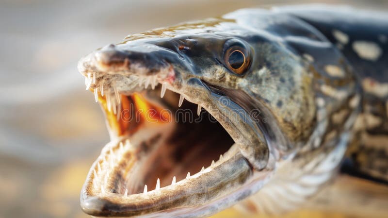 Close-up of the Head of a Barracuda Fish with Its Mouth Open ...