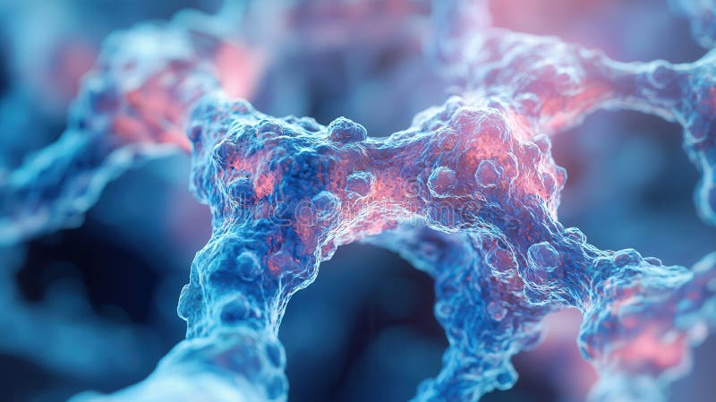 Close Up Image of a Cell with Red and Blue Cells Under a Microscope ...