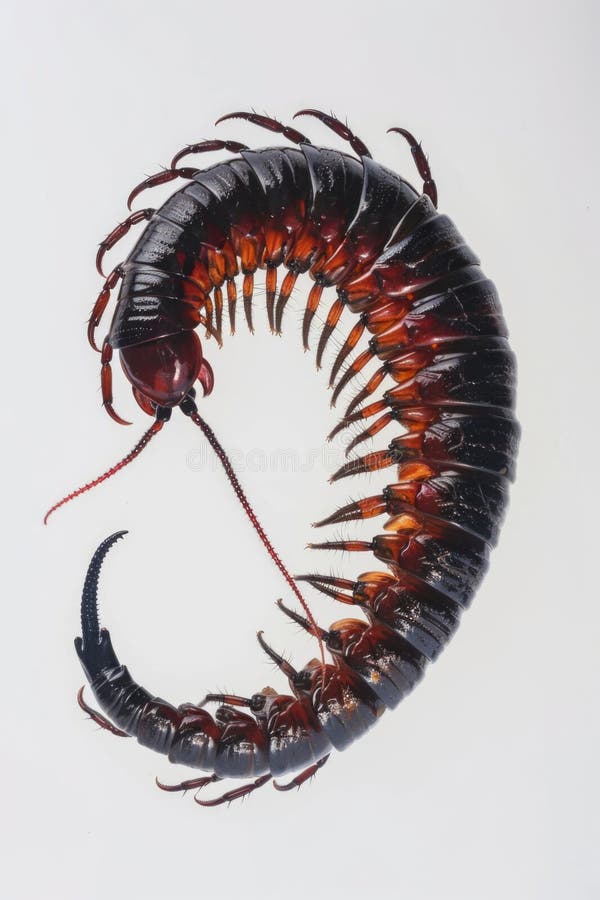 Close-up Image of a Centipede Moving Slowly Across a White Background ...