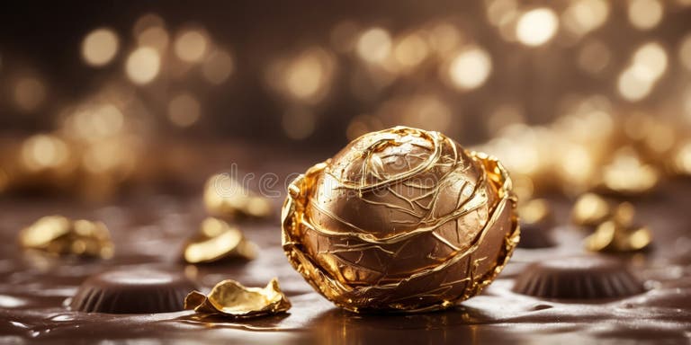 A Close-up Image of a Chocolate Candy with a Gold Wrapper. Stock Photo ...