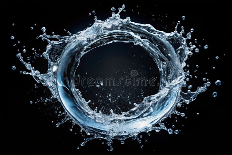 Circular Water Splash on Black Background Stock Illustration ...