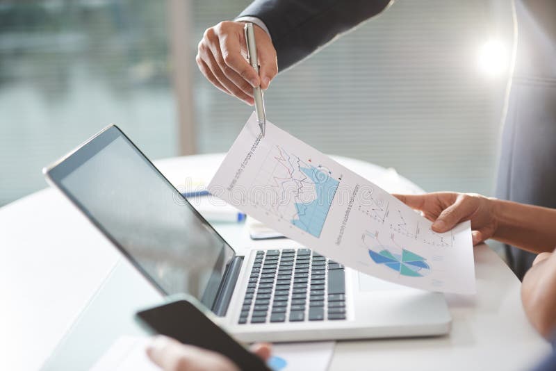 Discussing report stock photo. Image of hands, annual - 96437670