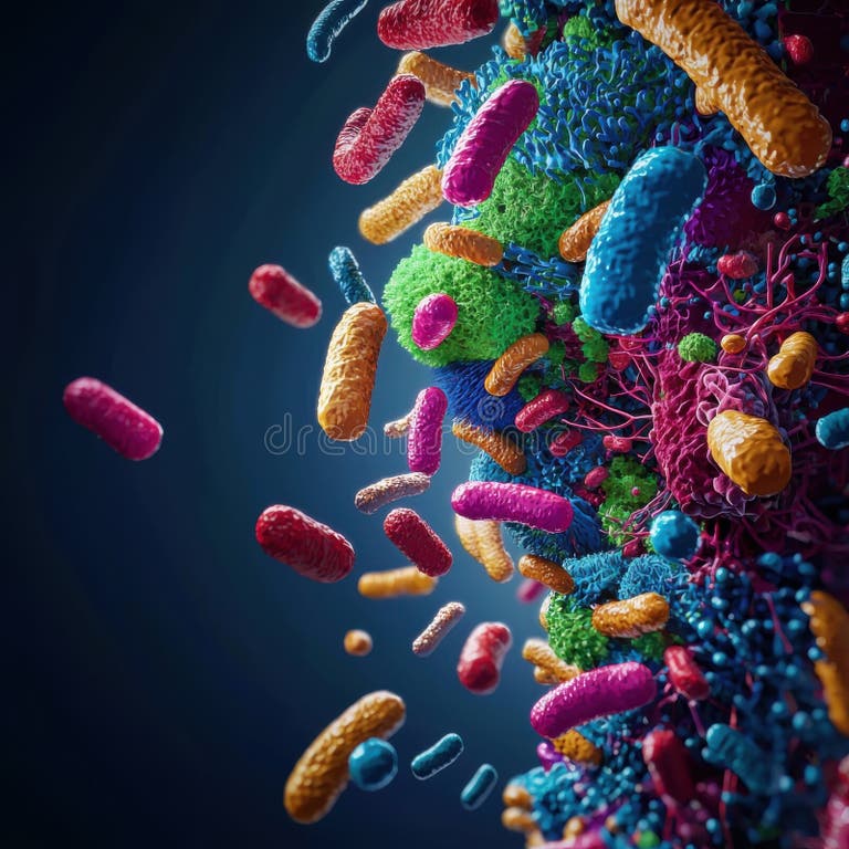 Close Up Image of a Colorful Bacteria Cluster Under Microscope in a ...