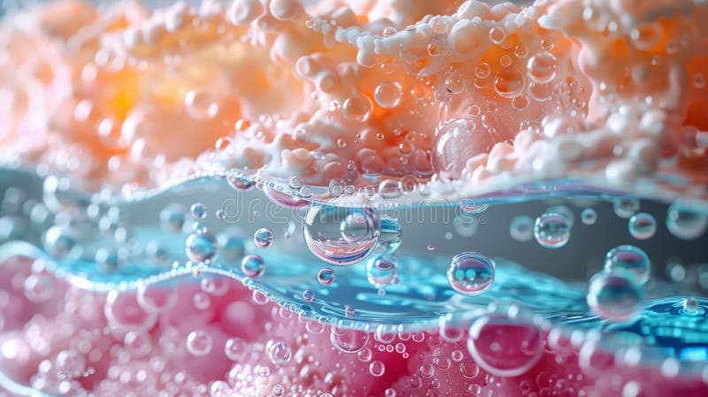 A Close-up Image of Colorful Bubbles Rising through a Liquid Surface ...