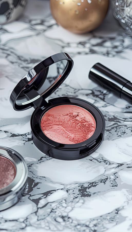 A Close-up Image of a Compact Blush Case with the Lid Open, Revealing a ...