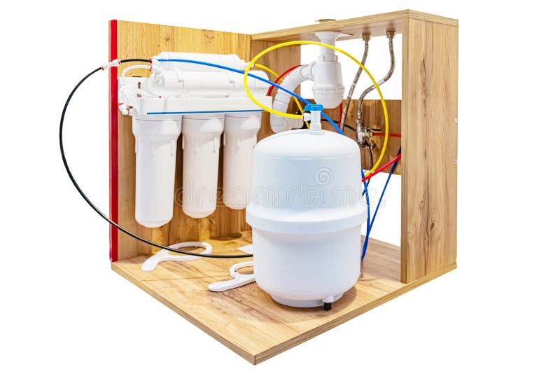 Close-up Image of a Compact, Modular Water Filter Assembly on a Wooden ...