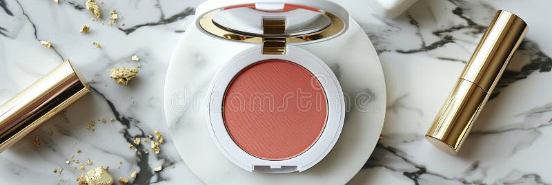 A Close-up Image of a Compact Powder and Blush Set on a Marble Surface ...