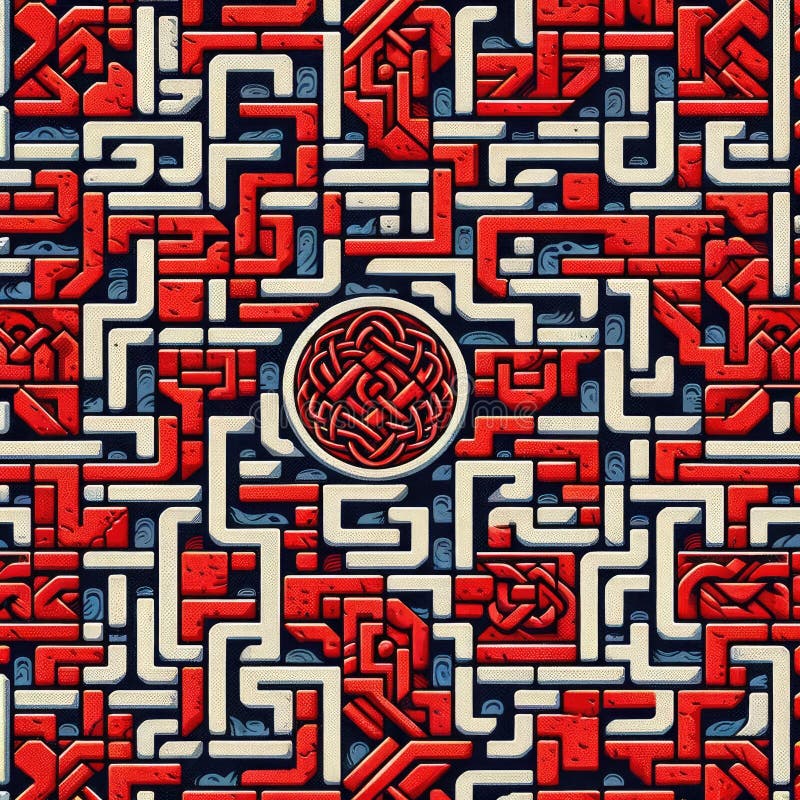 Intricate Red and Blue Maze Pattern, AI Generated Stock Illustration ...