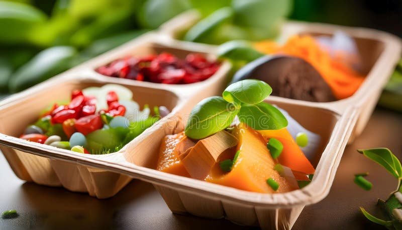 Close-Up of Compostable Food Packaging in Use Stock Illustration ...