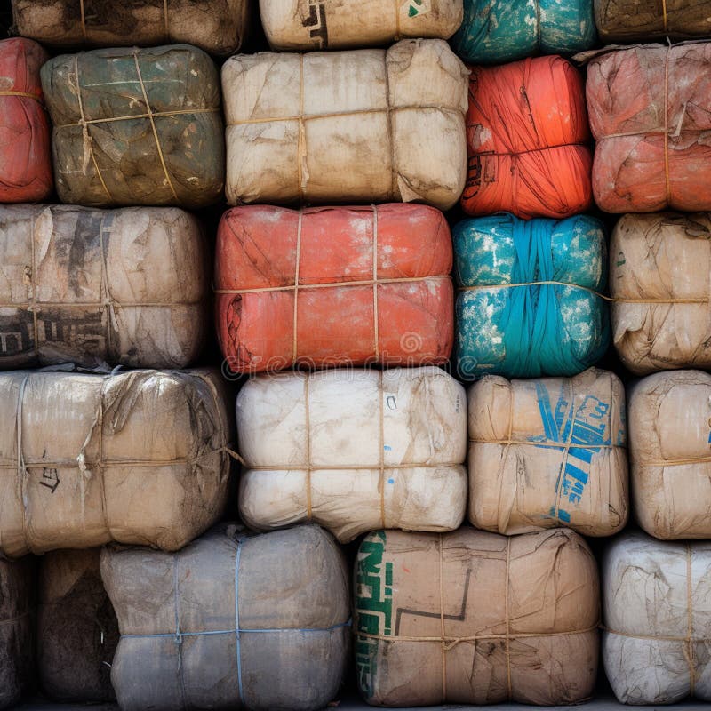 A Close-up Image of Compressed Trash Bales Ready for Transportation at ...