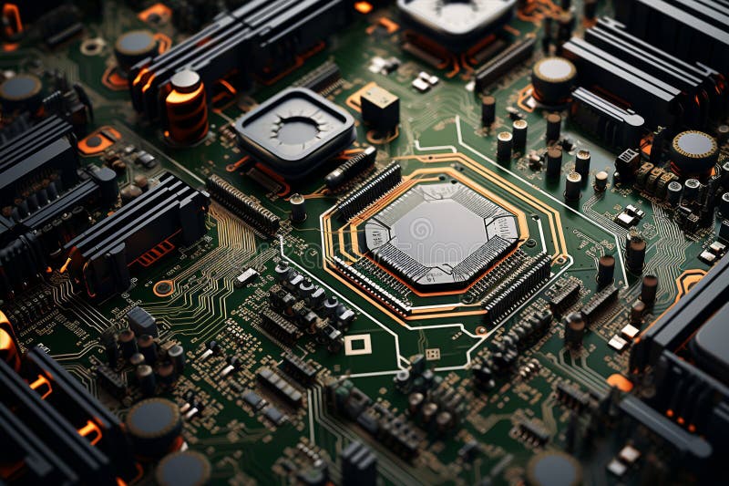 A Close-up Image of a Computer Printed Circuit Board with Many Parts ...