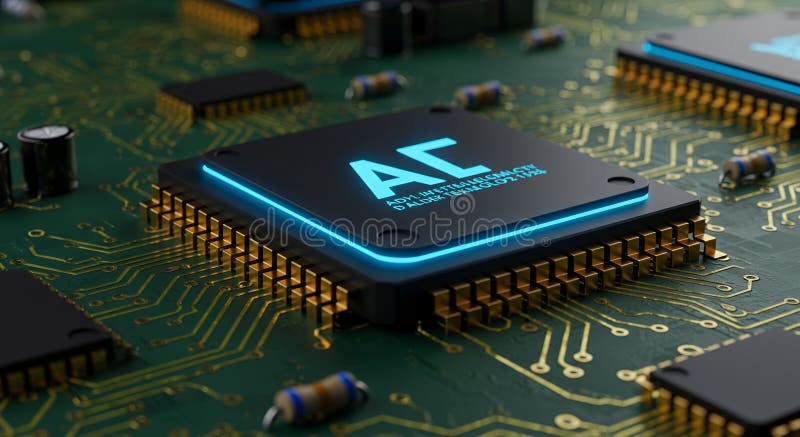 A Close Up Image of a Computer Processing Chip Board Stock Illustration ...