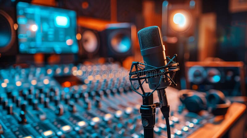 A Professional Condenser Microphone Set Up in a Recording Studio Stock ...