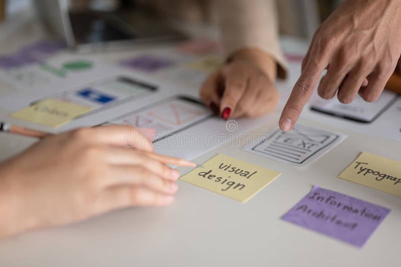 Close-up Image of Creative UX UI Graphic Designer Team Pointing Their ...