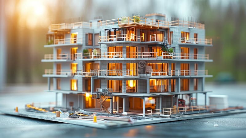 A Detailed Model of a Modern Apartment Building Under Construction ...