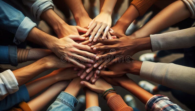 Close-up of a Diverse Group of Hands Stacked Together in Unity Stock ...