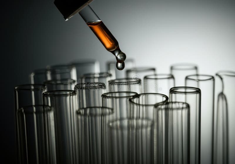 Dropper Releasing Liquid into Test Tubes, Symbolizing Scientific ...