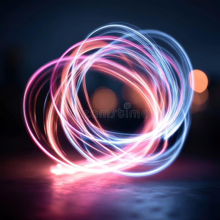 Close-up Image of a Dynamic, Spinning Light Display Abstract Ring ...