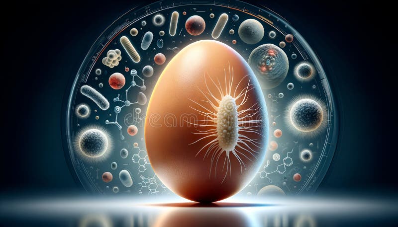 Close-up Image of an Egg with Conceptual Harmful Bacteria and Viruses ...