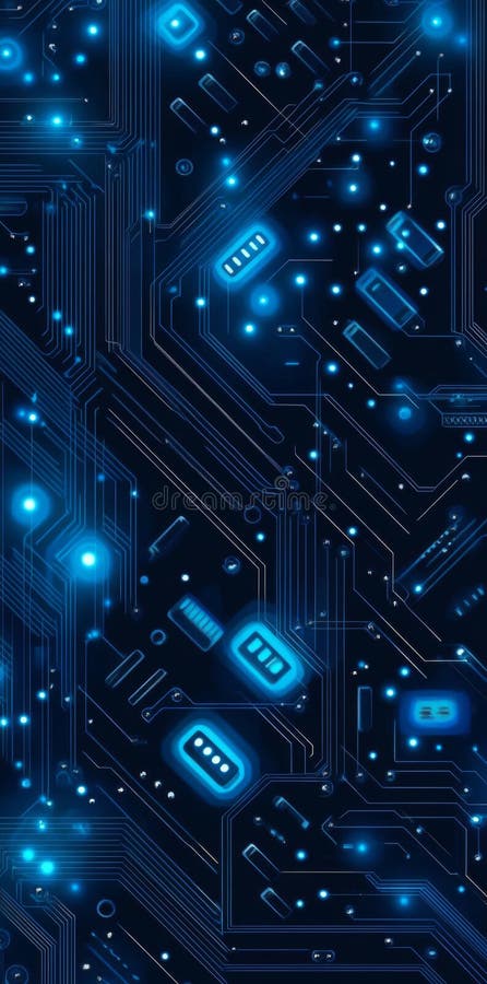 Close-up of an Electronic Circuit Board with Glowing Blue Lights and ...
