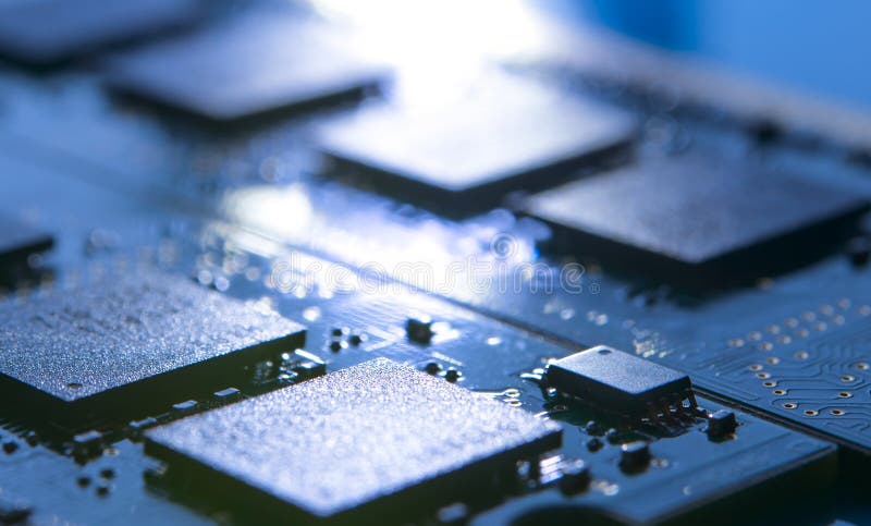 Close Up Image of Electronic Circuit Board with Processors in Bright ...