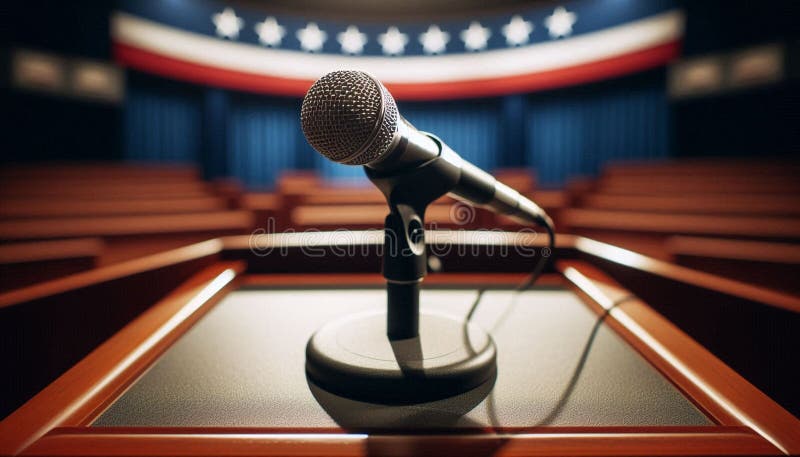 Close-up of an Empty Political Debate Podium with a Microphone Stock ...