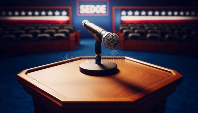 Close-up of an Empty Political Debate Podium with a Microphone Stock ...