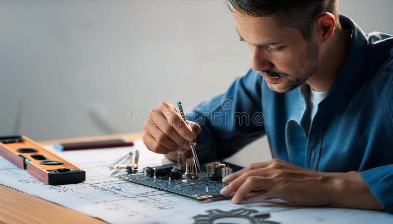 Engineer Working on a Technical Project, Representing Innovation ...