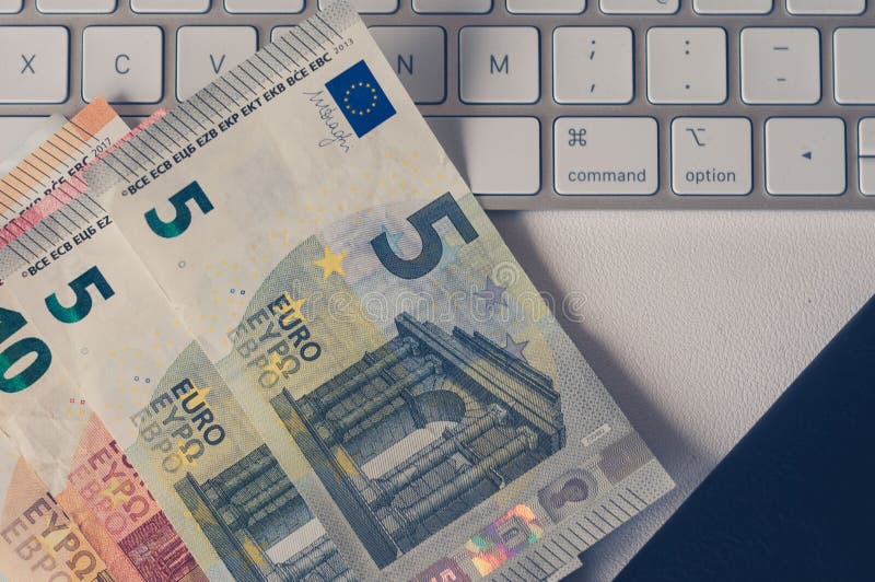 Close-up Image of a European Banknote Resting on a Computer Keyboard ...