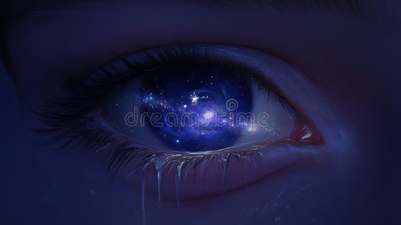 A Close-up Image of an Eye with a Galaxy Reflected in the Pupil ...