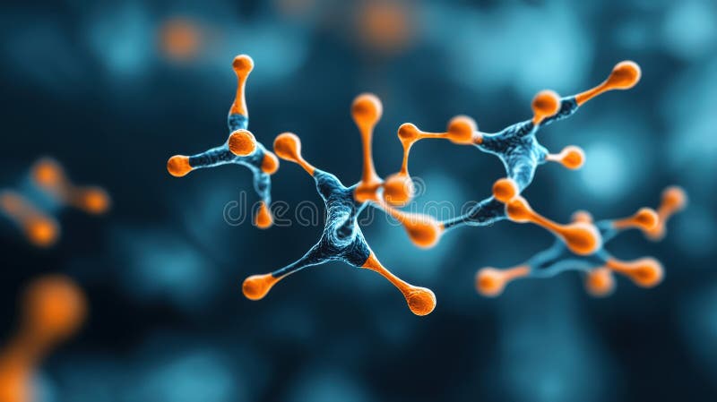 Bright Orange Molecular Structures in a Blue and Black Scientific ...