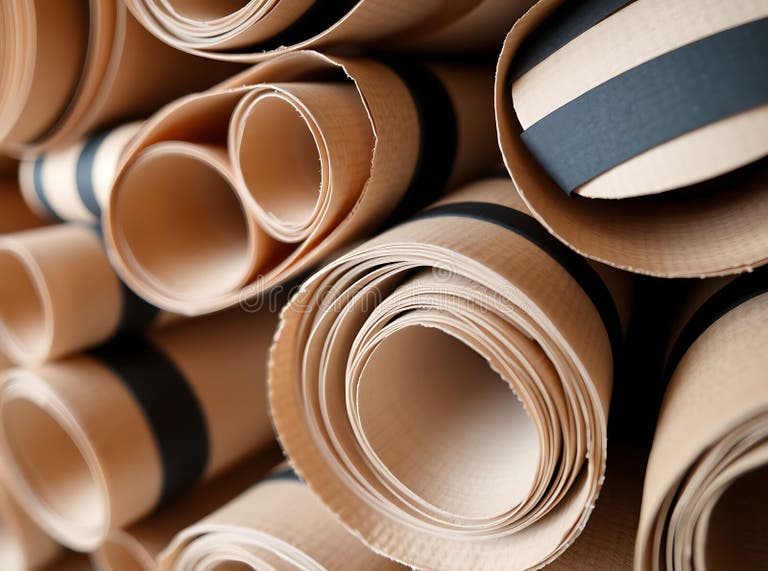 Rustic Rolled Brown Paper Scrolls with Black Bands Background Ai ...