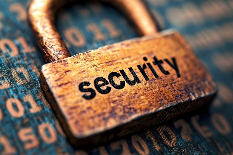 Close-Up of a Padlock with Security Labeled on a Binary Background for ...