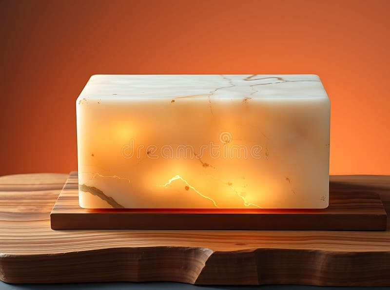 Glowing Rectangular Salt Lamp on a Rustic Wooden Stand Ai Generated ...