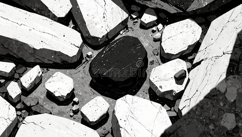 Close-up Image Featuring a Group of White and Black Rocks Surrounded by ...