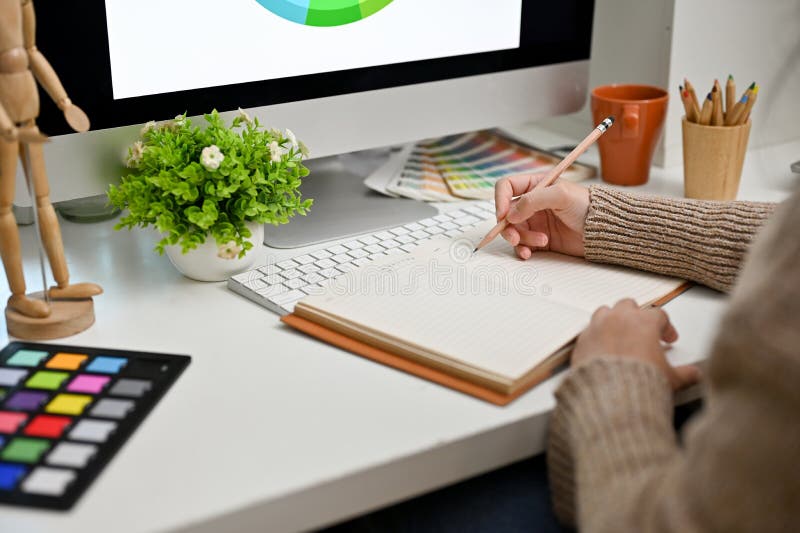 Close-up Image of a Female Graphic Designer or Editor Taking Her ...