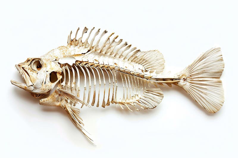 Fish Skeleton on White Background Showcasing Intricate Bone Structure ...