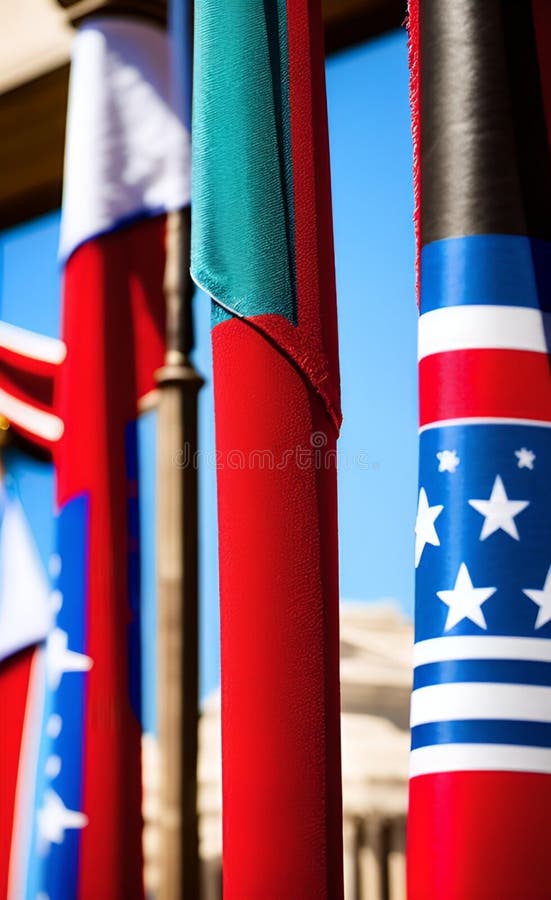 Close-up Image of Flagpoles with Wrapped Flags Stock Image - Image of ...