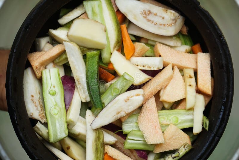 Close Up Image of Fresh Sliced Vegetable Pieces in a Clay Pot Stock ...