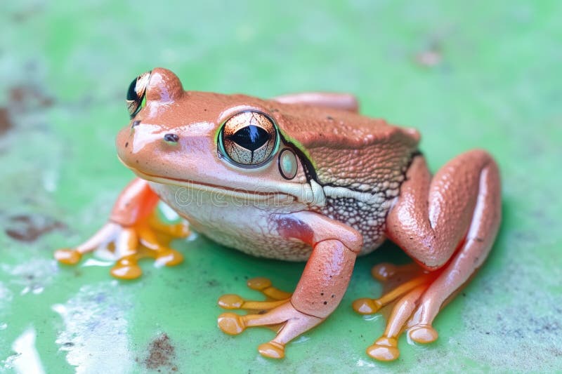 A Close-up Image of a Frog Sitting on a Green Leaf or Surface, Looking ...