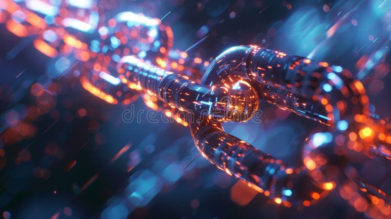 A Closeup Image of a Glowing Chain Link Symbolizing Strength Security ...