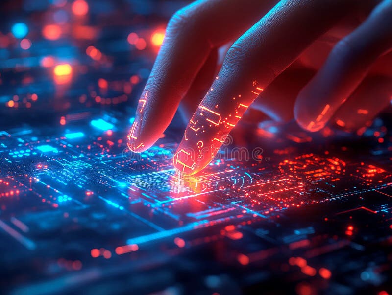 A Close-up Image of a Glowing, Intricate Keyboard with Red and Blue ...