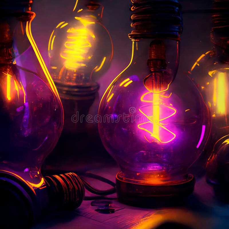 Close-up Image of Glowing Light Bulbs Stock Illustration - Illustration ...