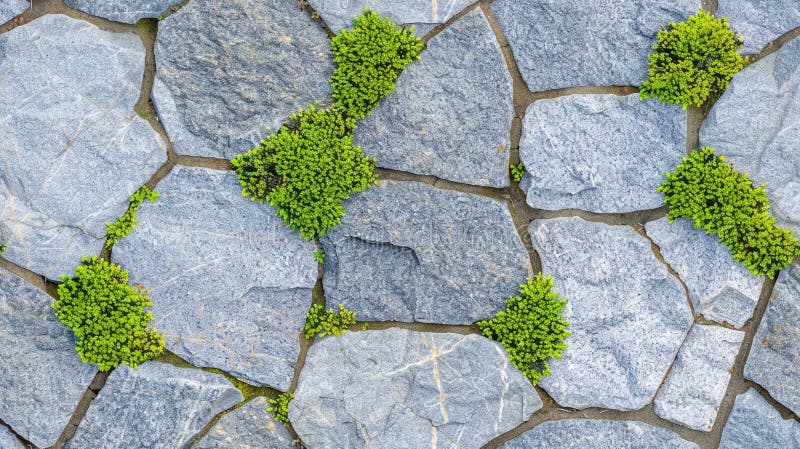 A Close-up Image of a Grey Stone Pathway with Green Moss Growing ...