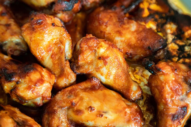Close Up Image Grilled Chicken Wings and Legs on Table, Top View Stock ...