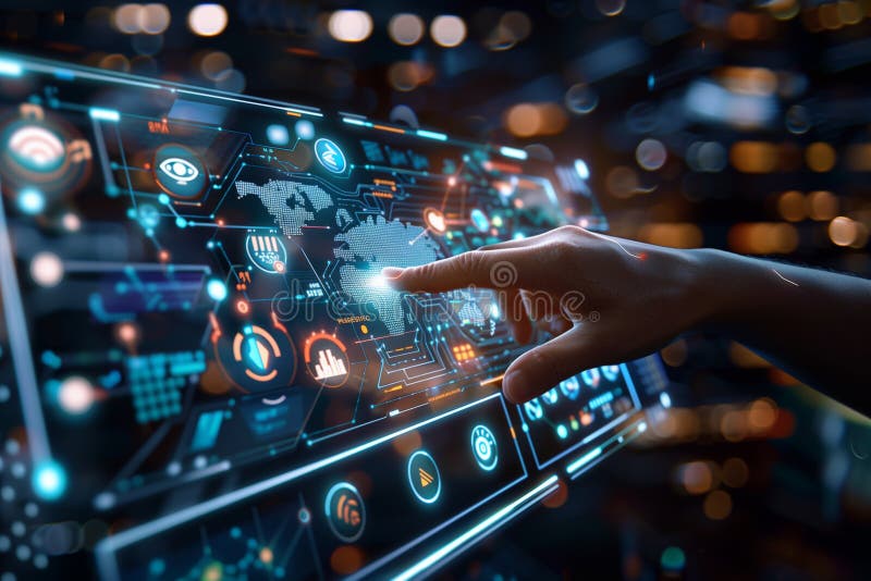 A Hand Interacting with a Futuristic Interface Screen. Stock ...