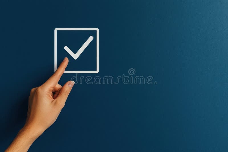 Hand Selecting Check Mark on Teal Background Success Choice Decision ...