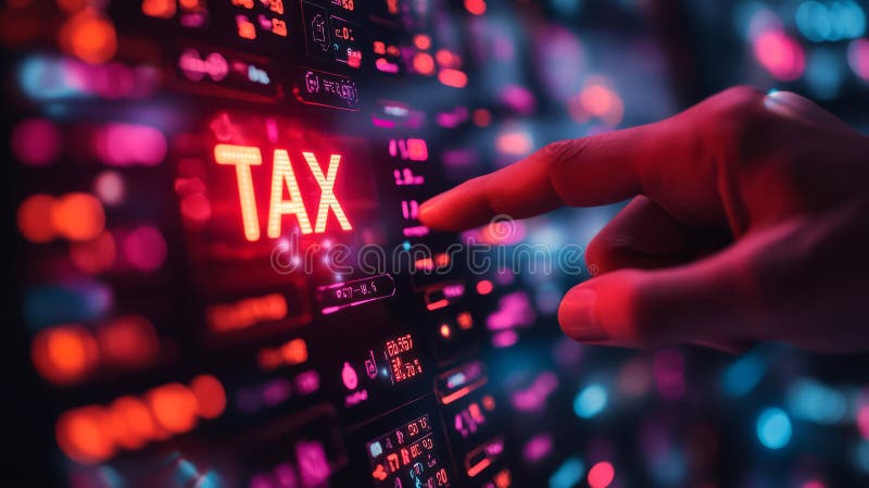 A Close-up Image of a Hand Touching a Digital Tax Button on a Control ...