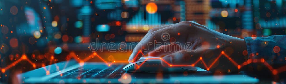 Hand Using Computer Mouse with Digital Data Overlays Stock Image ...